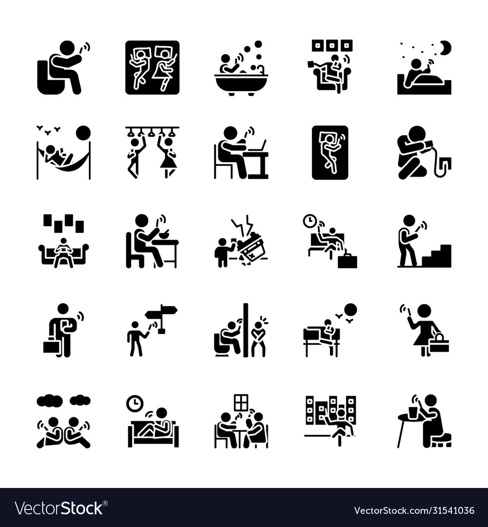 People using phone solid icons pack Royalty Free Vector