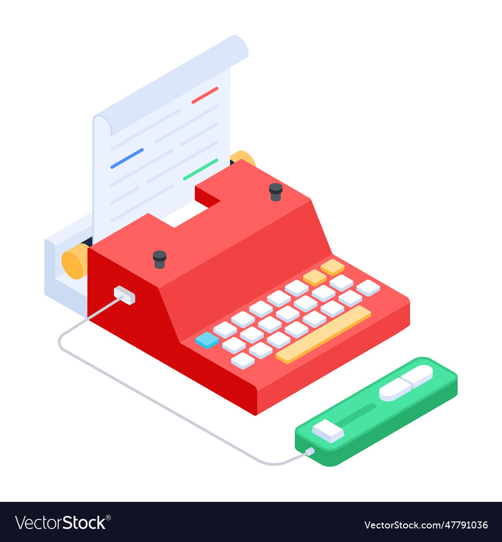 Premium isometric icon of typewriter Royalty Free Vector Premium isometric icon of typewriter Royalty Free Vector