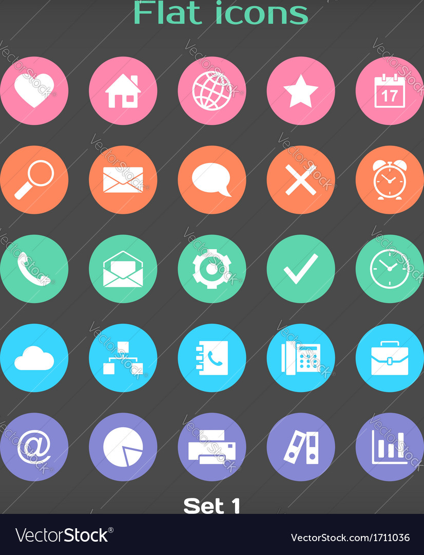 Round flat icon set 1 Royalty Free Vector Image