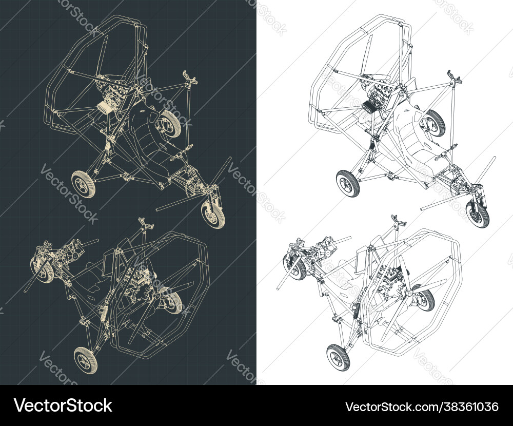 Ultralight trike aircraft isometric blueprints Vector Image