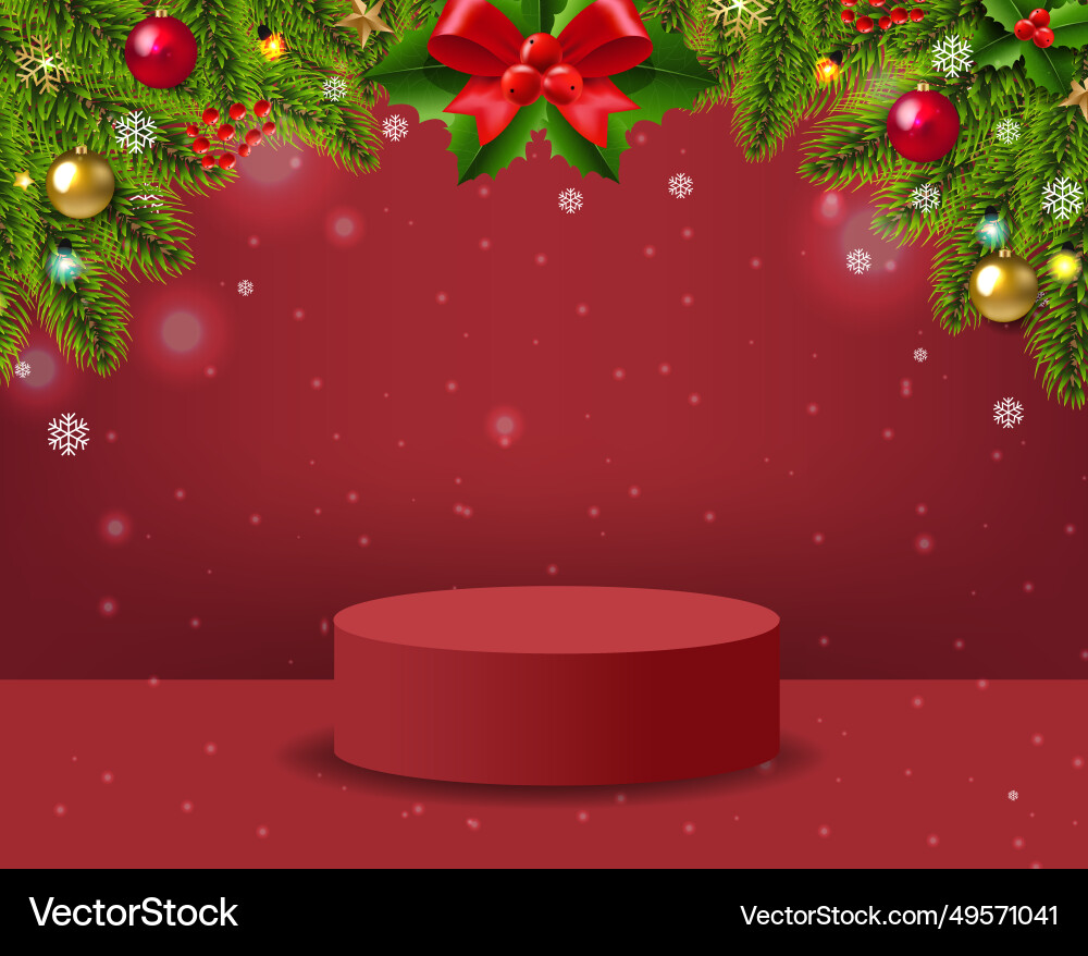 Christmas banner with fir tree red background Vector Image