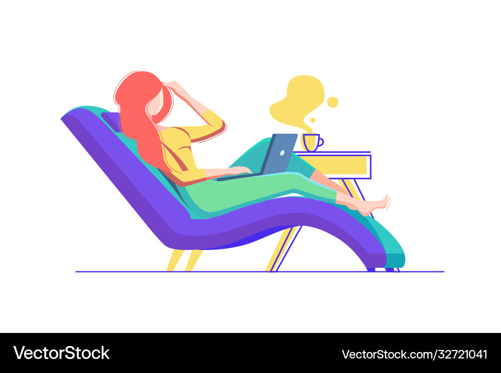 Girl resting with and cup coffee Royalty Free Vector Image