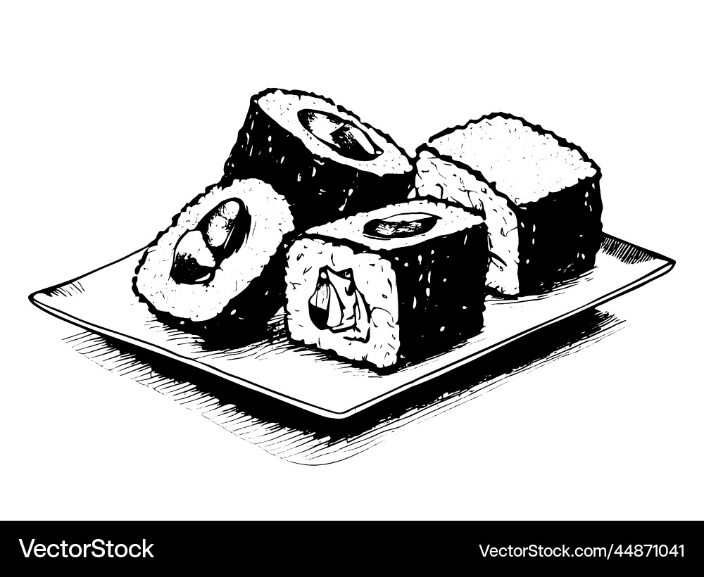 Hand drawn sushi and sushi board Royalty Free Vector Image