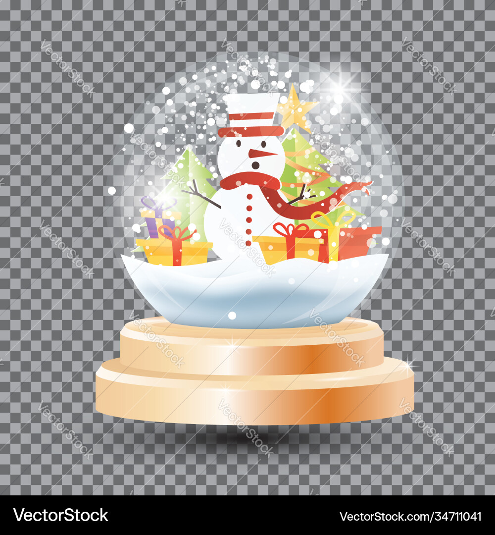 Magic christmas crystal ball with snowman gift Vector Image