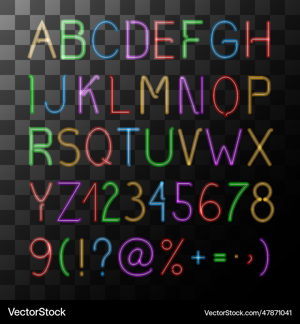 Neon alphabet set neon alphabet set Royalty Free Vector