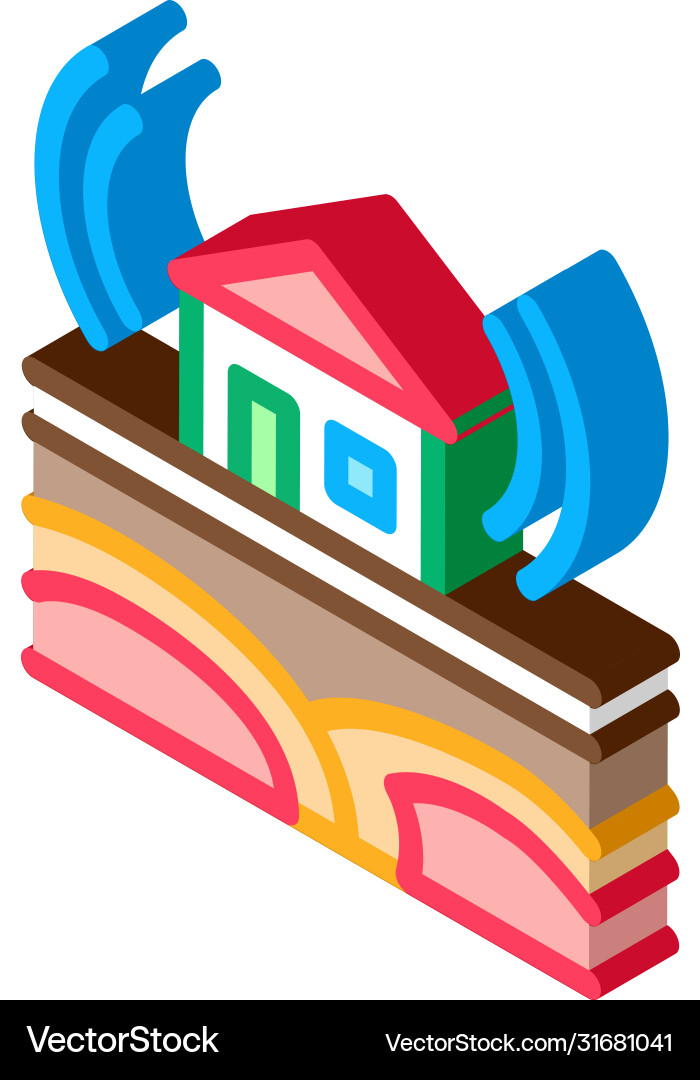 Seismic wave residential building isometric icon Vector Image