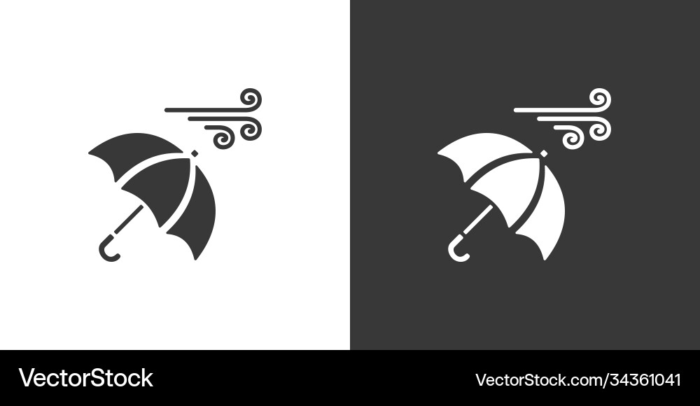 Umbrella and heavy wind isolated icon on black Vector Image