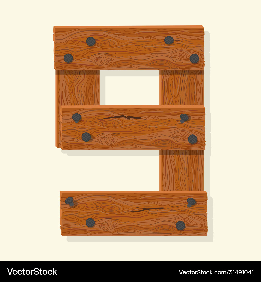 Wood number wooden plank numeric font held Vector Image