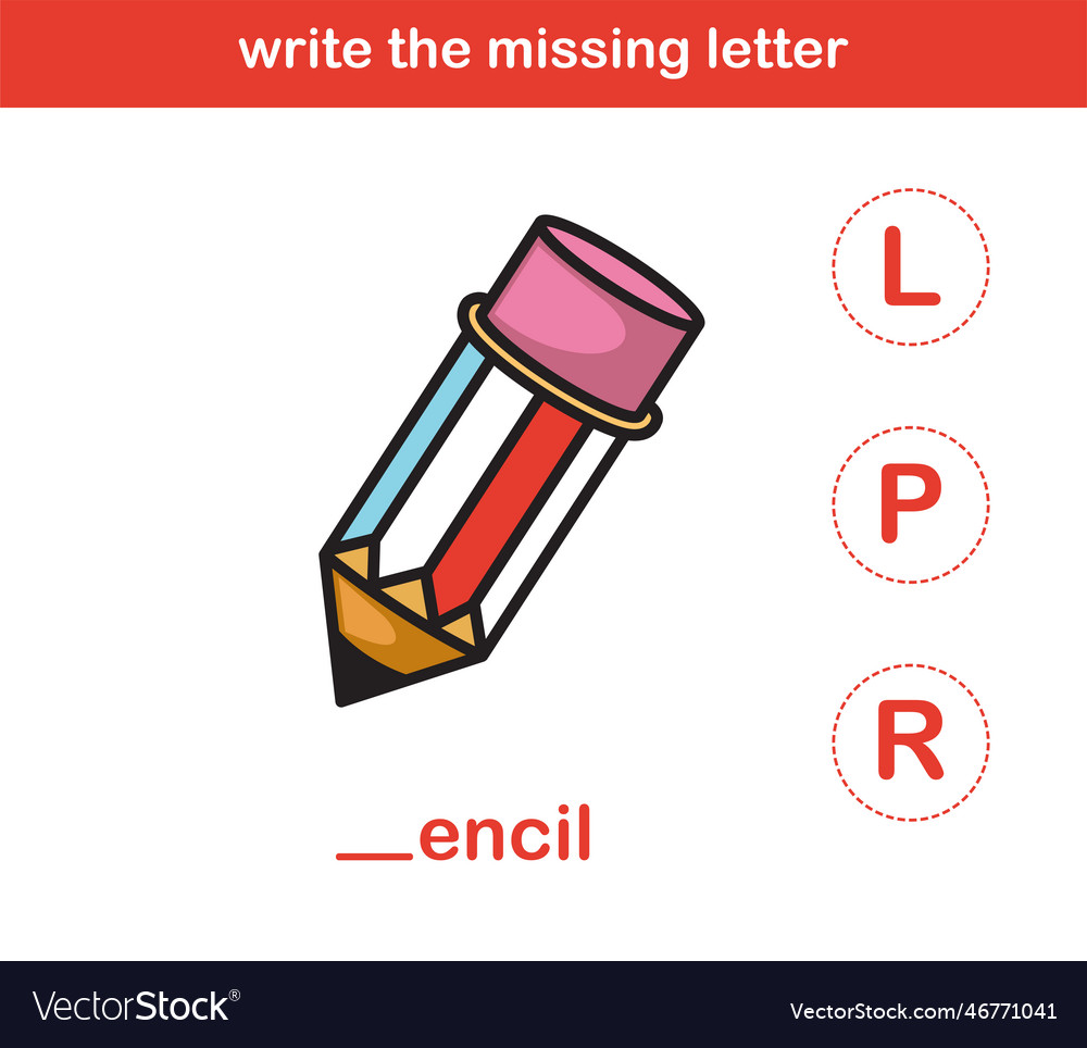Write the missing letter Royalty Free Vector Image