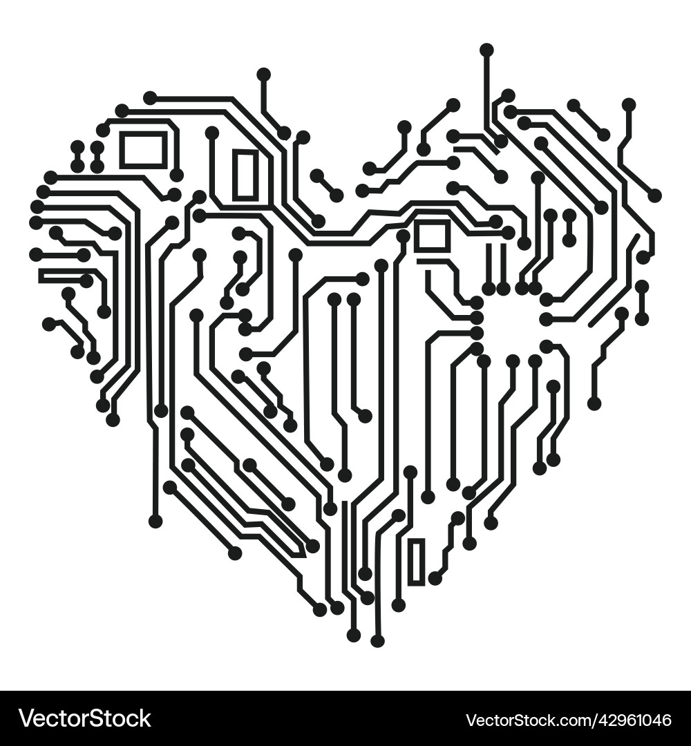 Computer circuit heart t shirt graphic high Vector Image