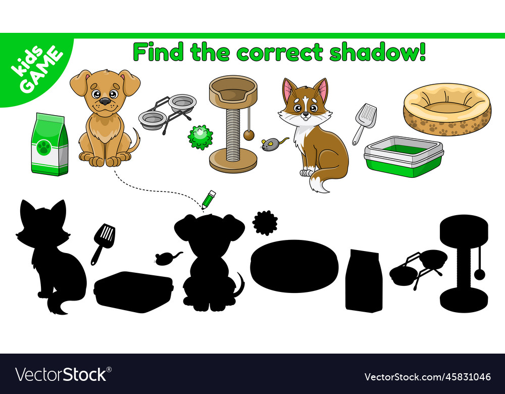 Find the shadow of cartoon cat and dog Royalty Free Vector