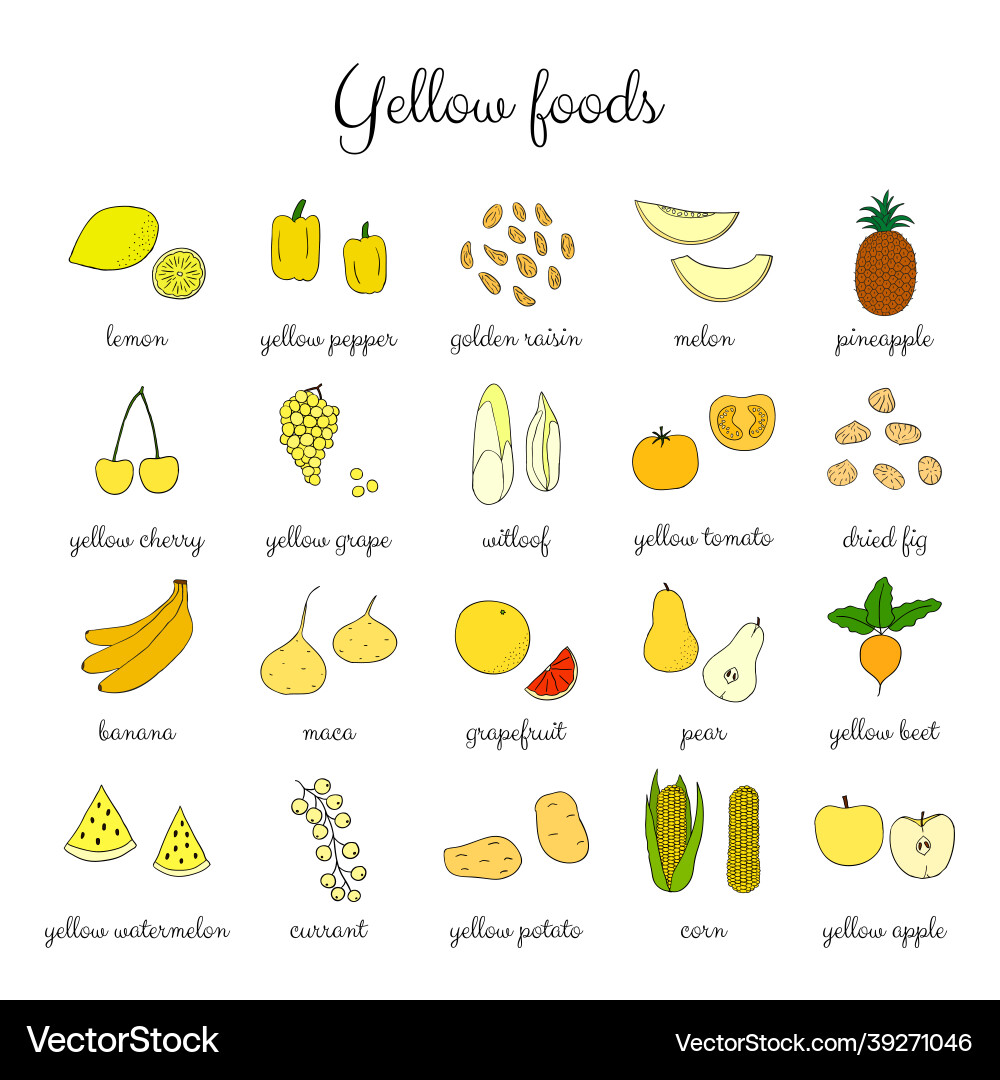 Hand drawn yellow foods set Royalty Free Vector Image