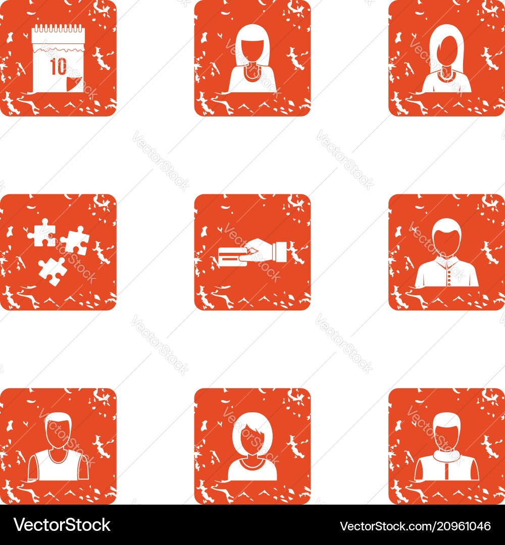 Human nature icons set grunge style Royalty Free Vector