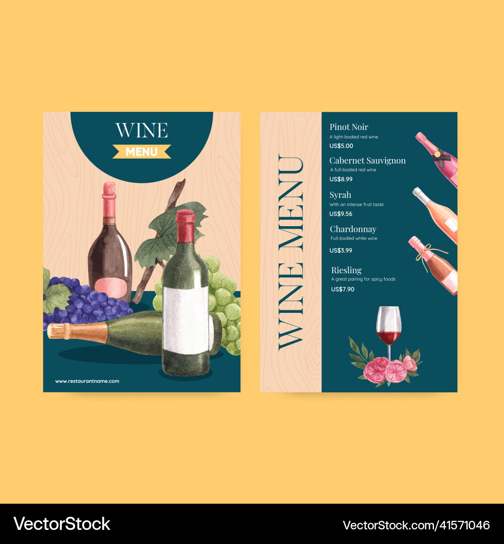 Menu template with wine party conceptwatercolor Vector Image