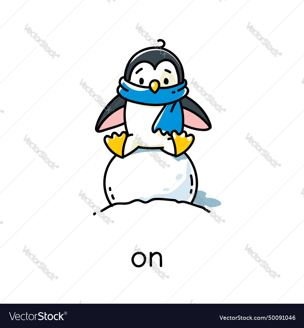 Preposition of place penguin on the snowball Vector Image