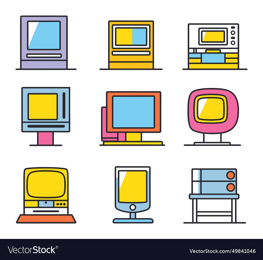 Set of retro computers and vintage technology Vector Image