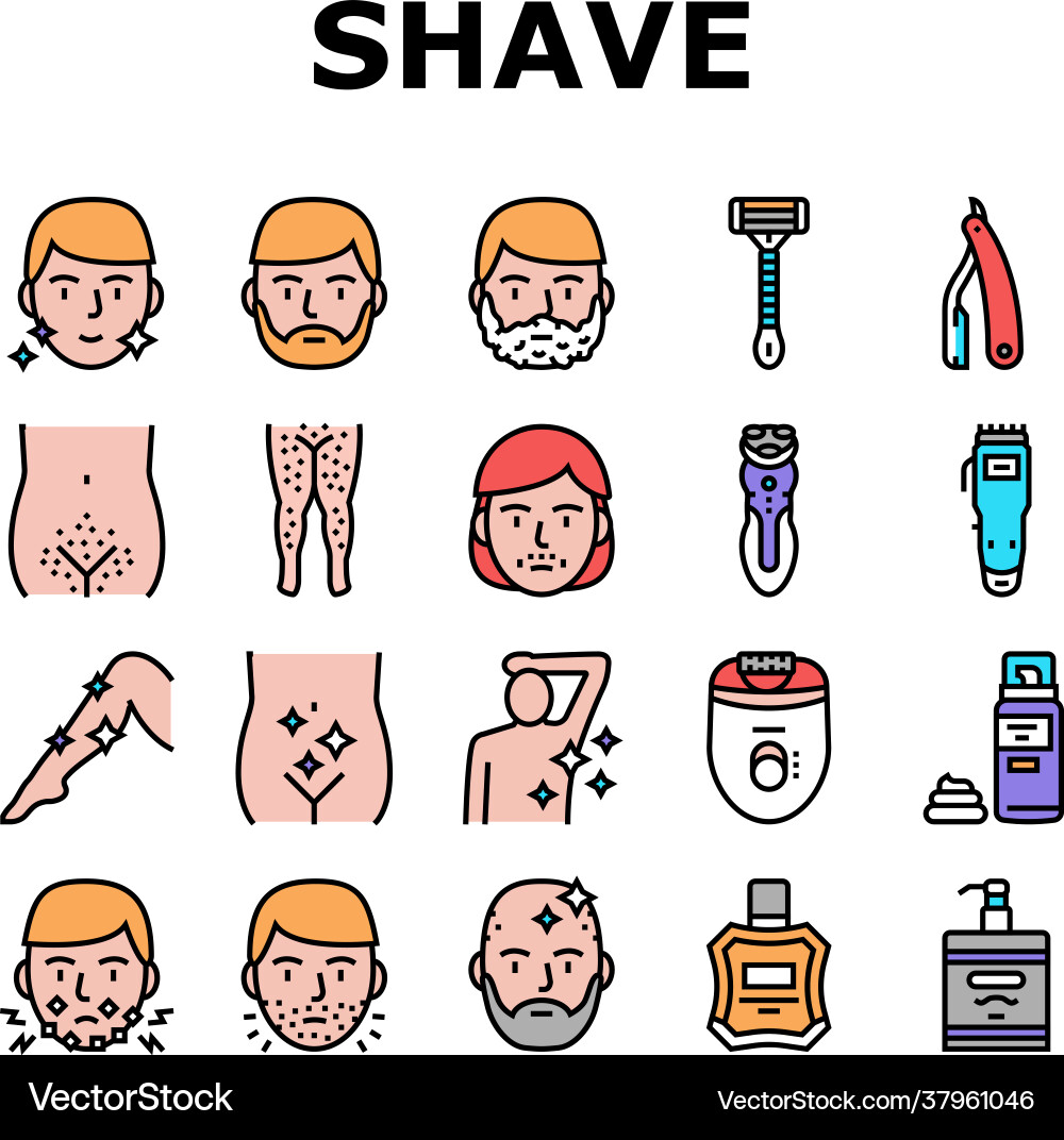 Shave treat accessory collection icons set Vector Image