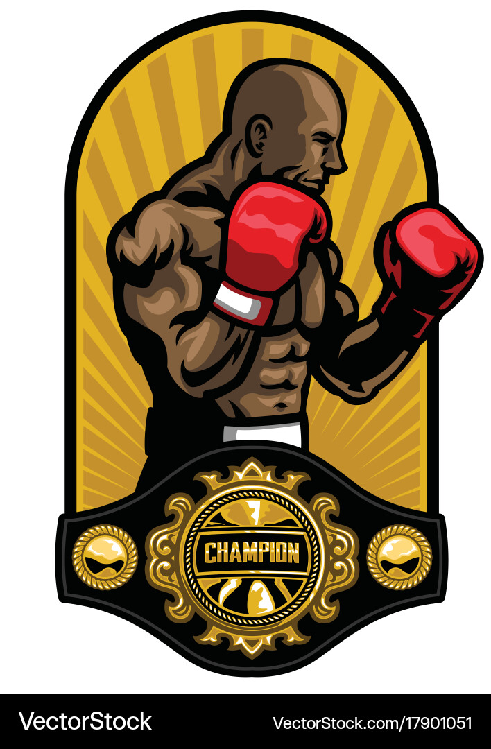 Boxer pose with boxing champion belt Royalty Free Vector