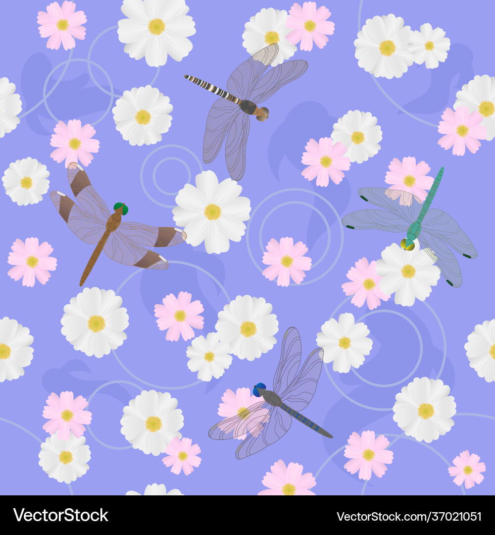 Colorful pattern with dragonflies and flowers Vector Image