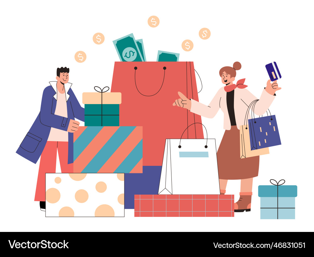 Couple going on a shopping spree Royalty Free Vector Image