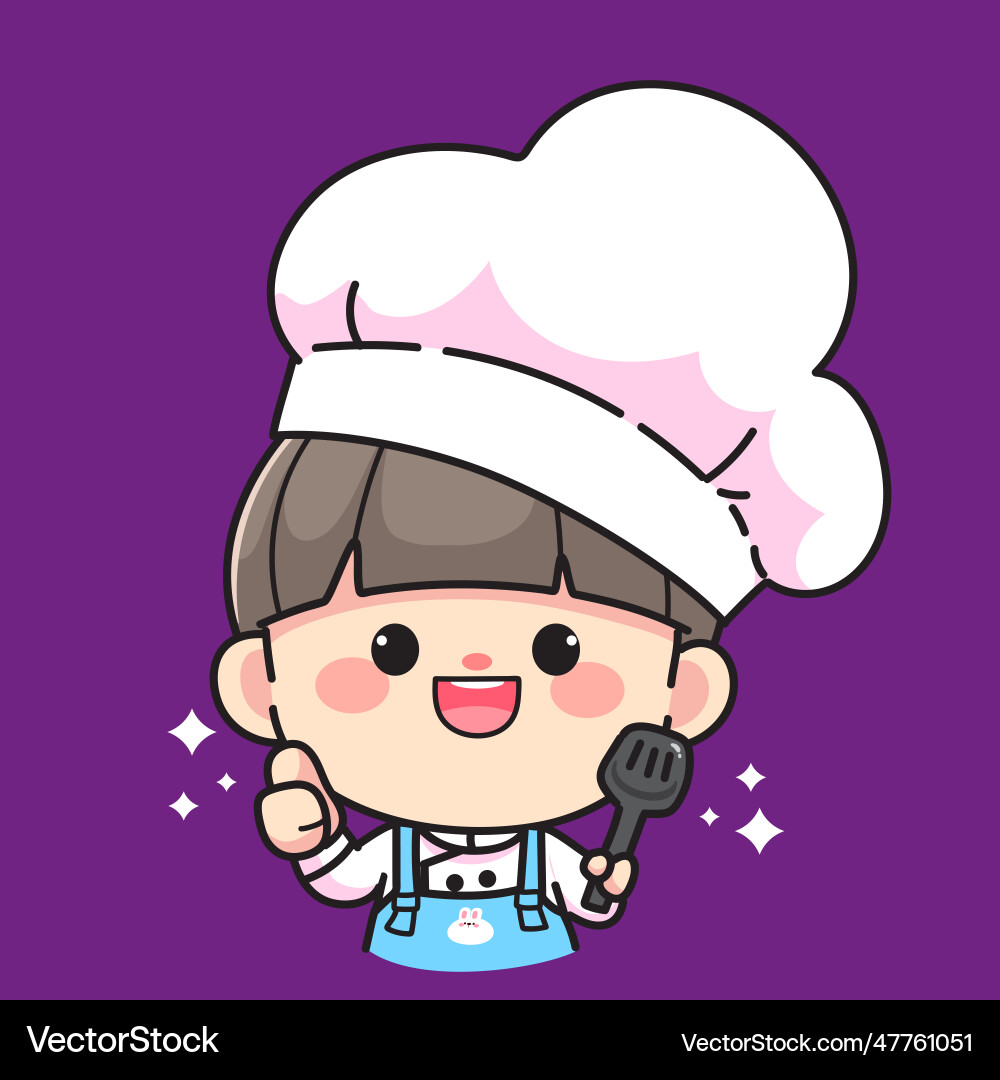 Cute chef boy smiling holding spatula logo Vector Image