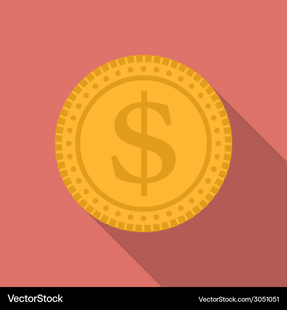 Dollar coin icon modern flat style with a long Vector Image