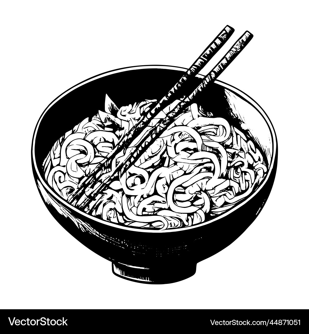 Hand drawn noodles in a bowl Royalty Free Vector Image