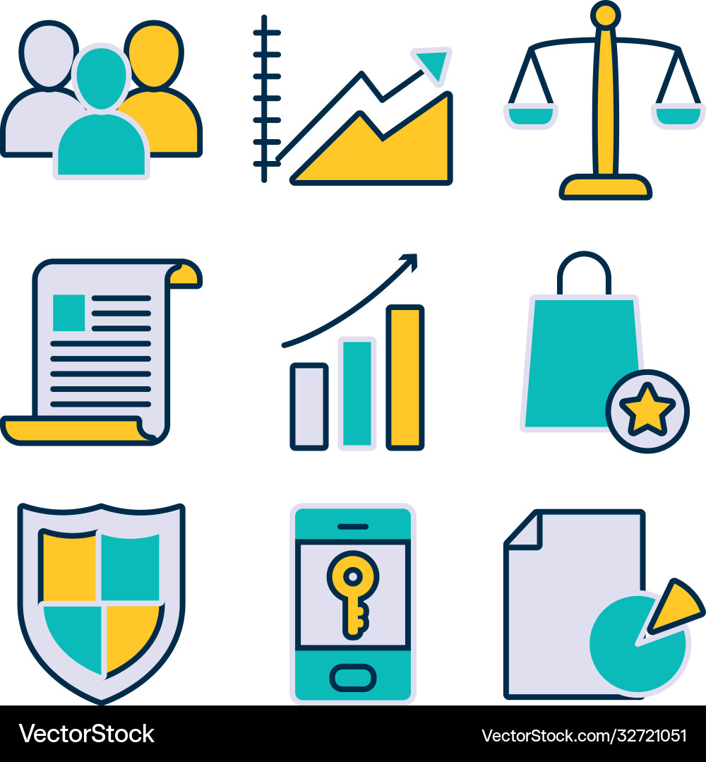 Icon set shield and marketing concept line Vector Image