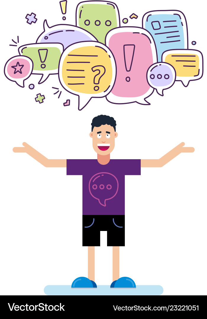 Man and colorful color dialog speech bubbles Vector Image