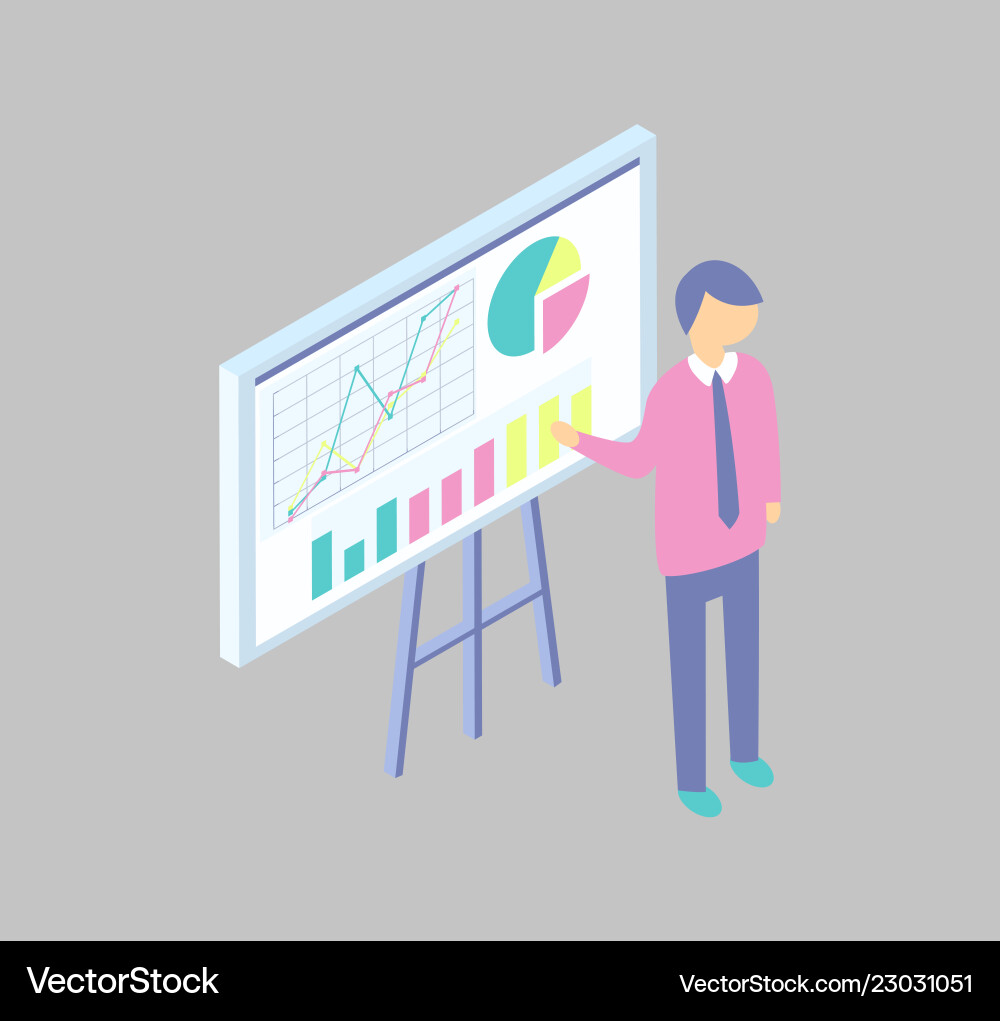 Man presenting project at the blackboard cartoon Vector Image