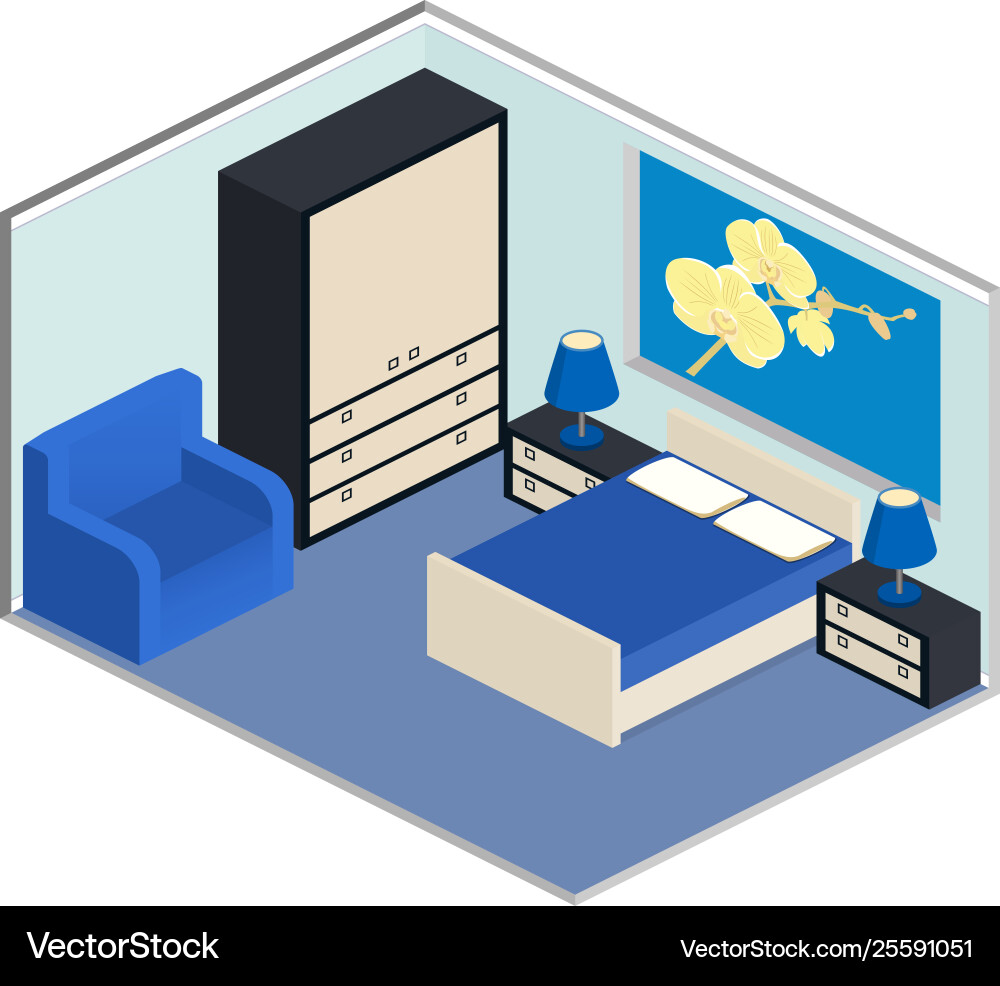 Modern bedroom design in isometric style Vector Image