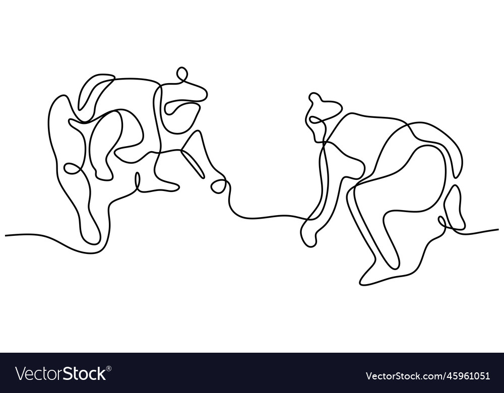One continuous line drawing of two young big Vector Image