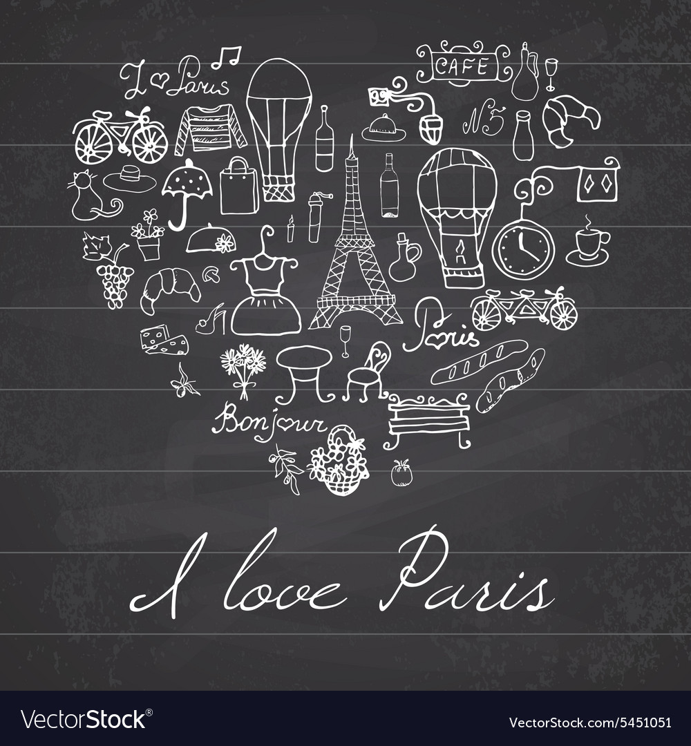 Paris doodles elements hand drawn set withefel Vector Image