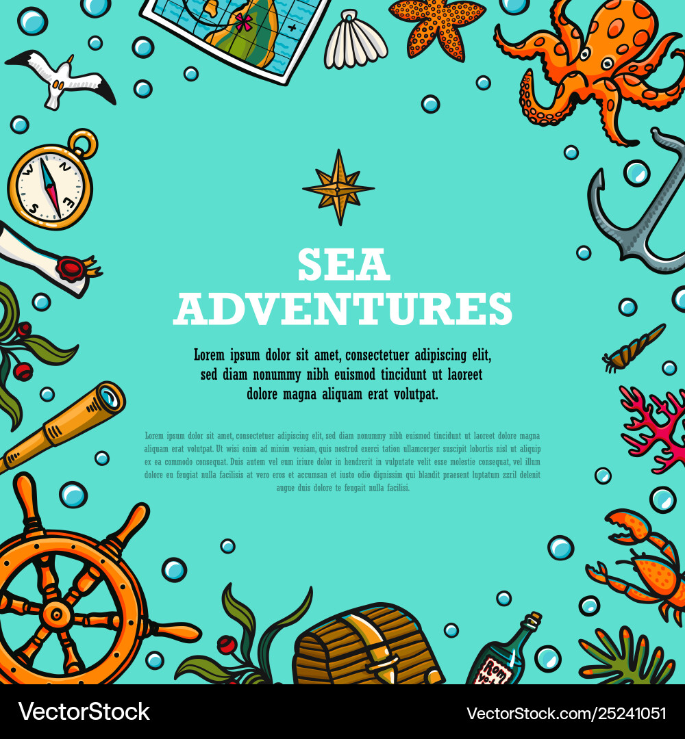 Sea adventures template marine hand drawn Vector Image