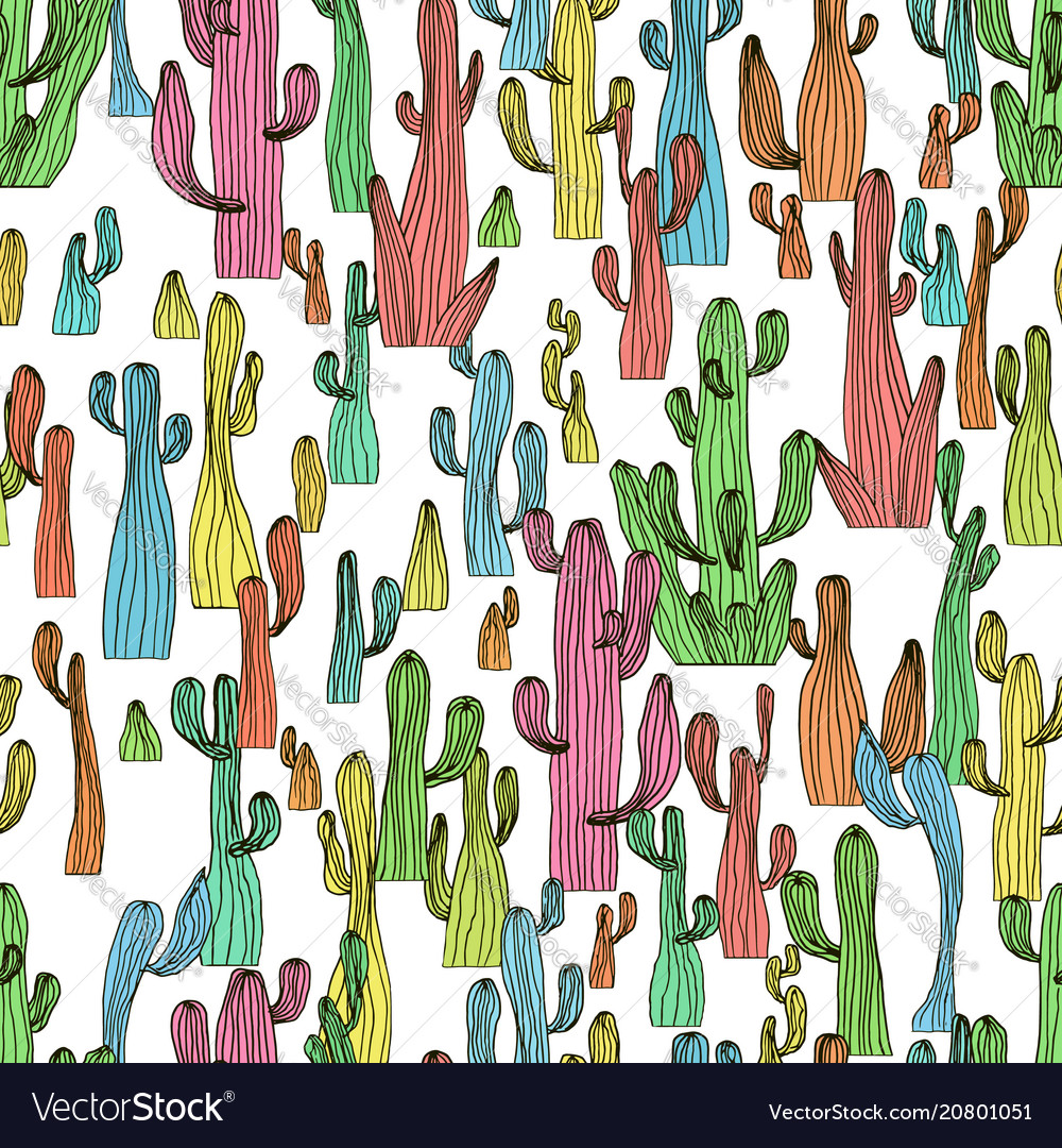 Seamless cactus pattern from colorful Royalty Free Vector