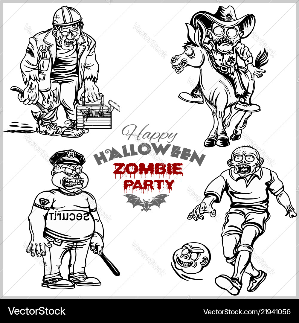 Cartoon zombie set isolated on white Royalty Free Vector