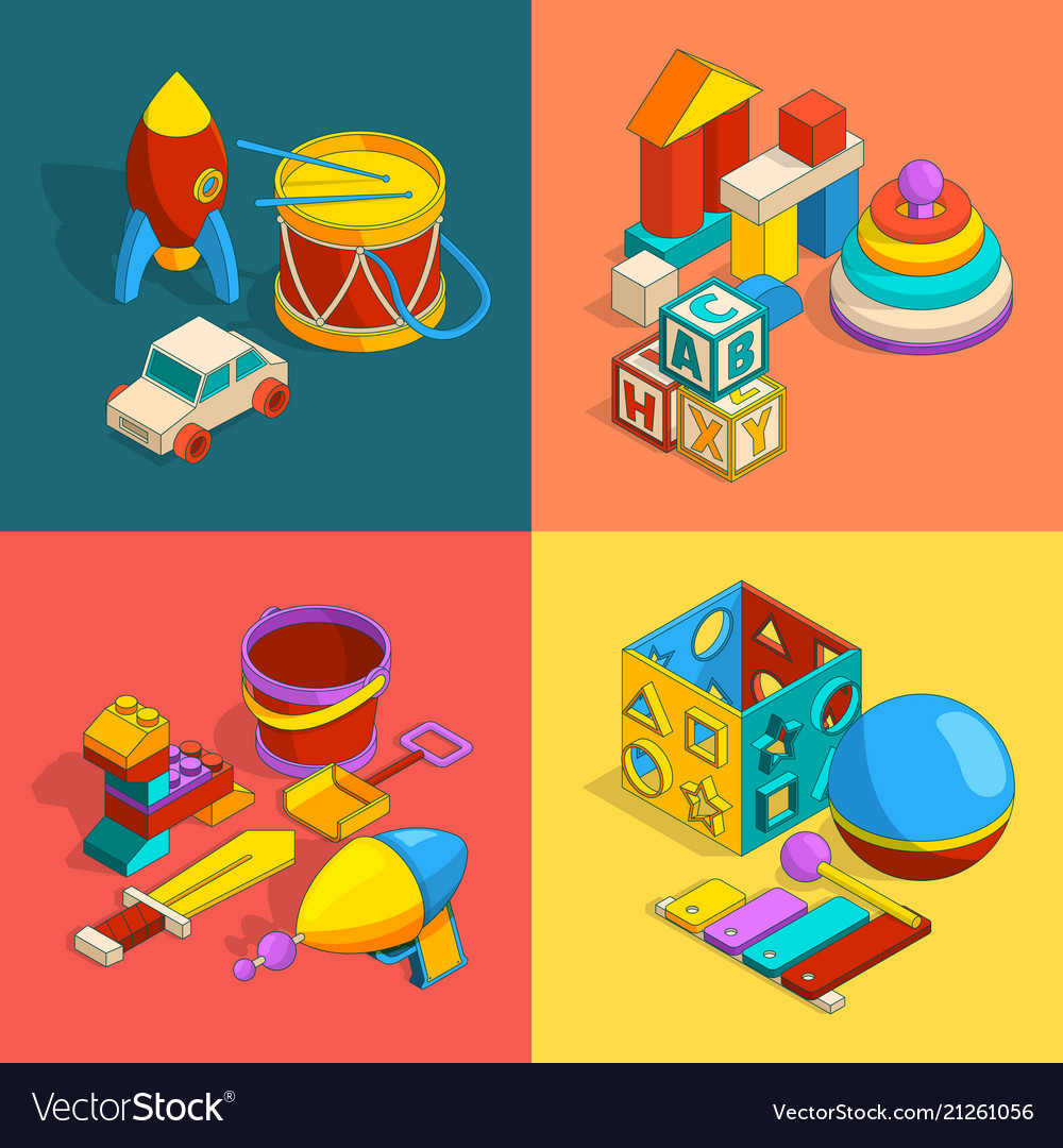 Four thematic groups preschool children toys Vector Image