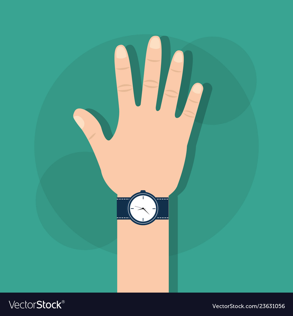 Human hand with wrist watch time Royalty Free Vector Image