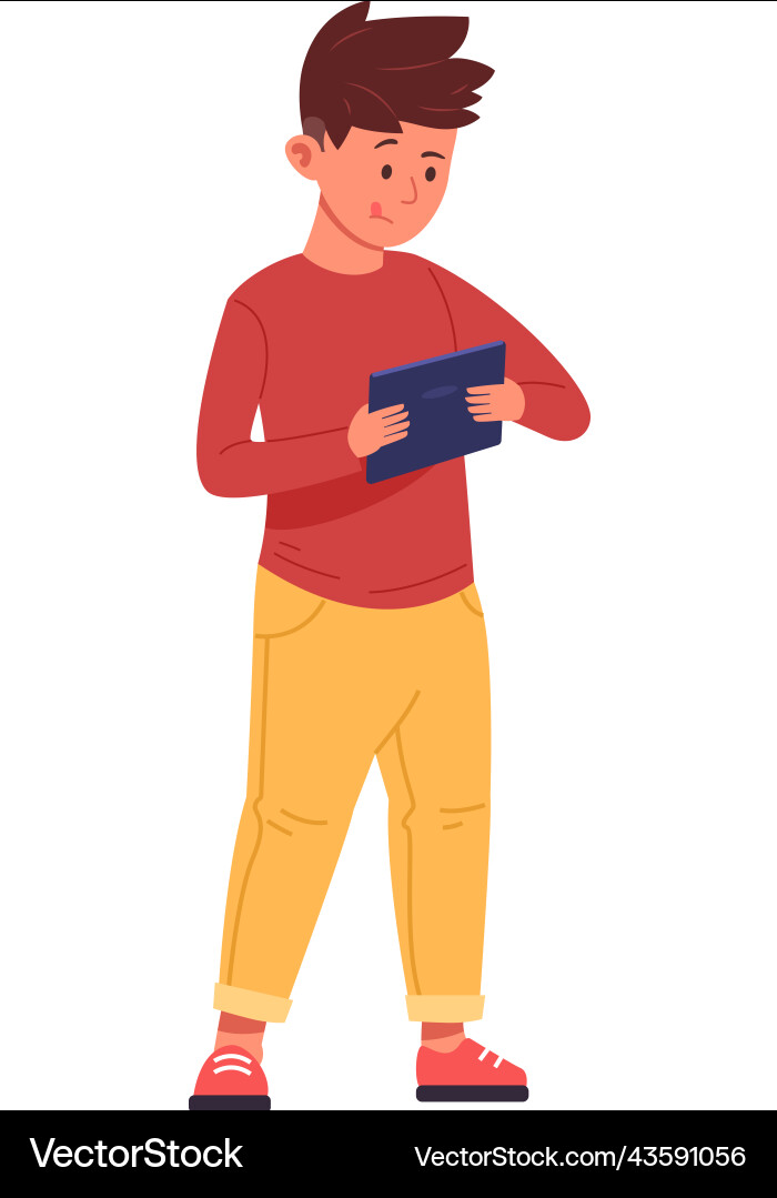 Kid with tablet child digital addiction boy Vector Image