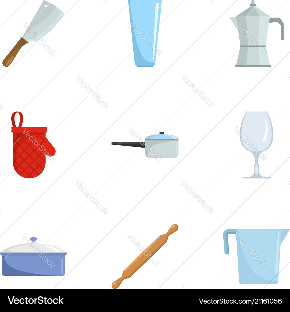 Kitchenware icons set cartoon style Royalty Free Vector