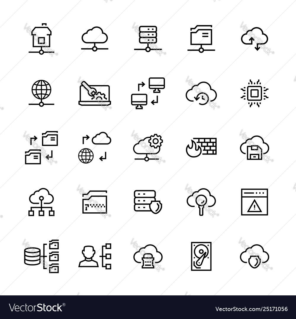 Network hosting icon set in line style Royalty Free Vector