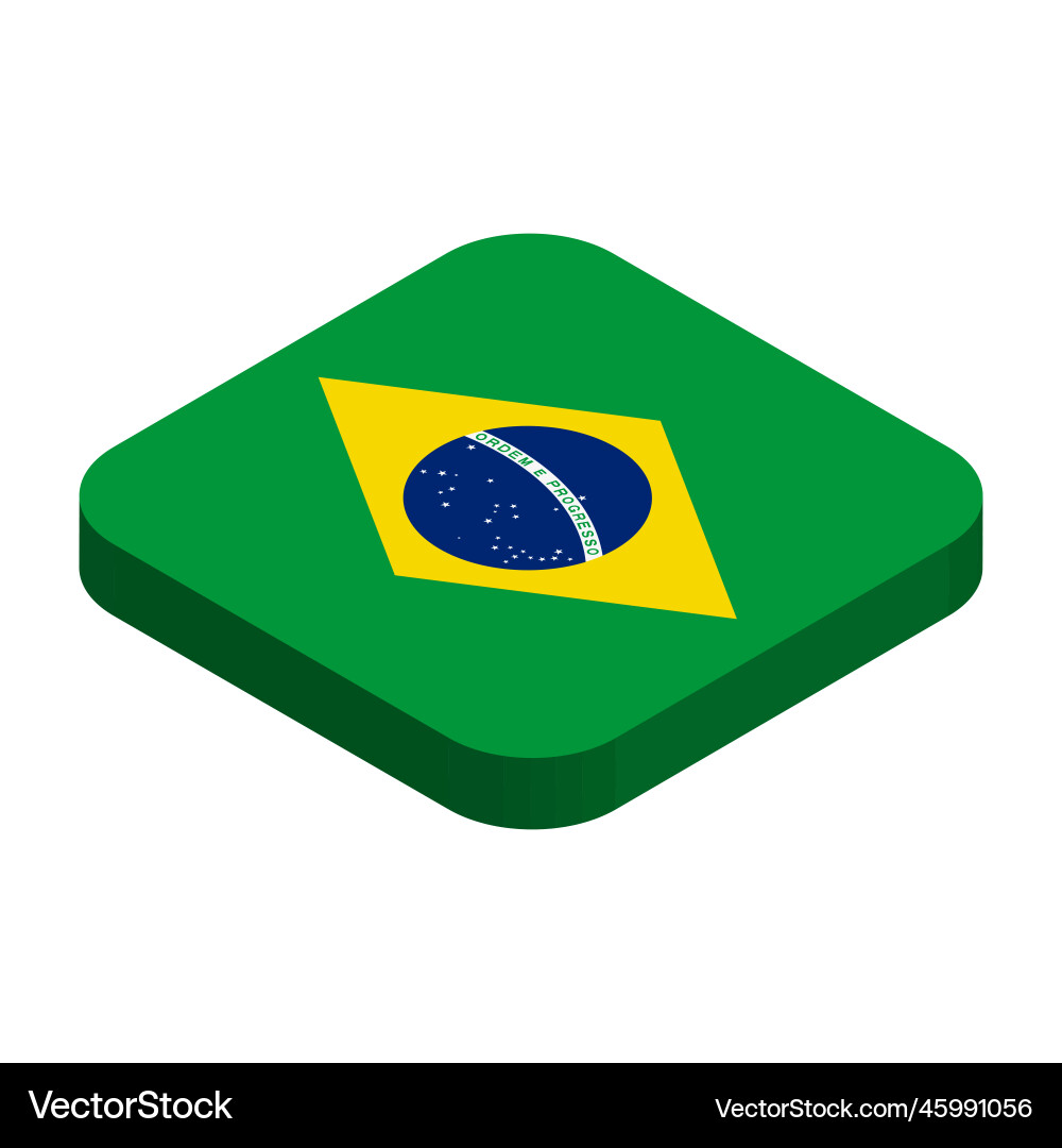 Rounded square isometric flag of brazil Royalty Free Vector
