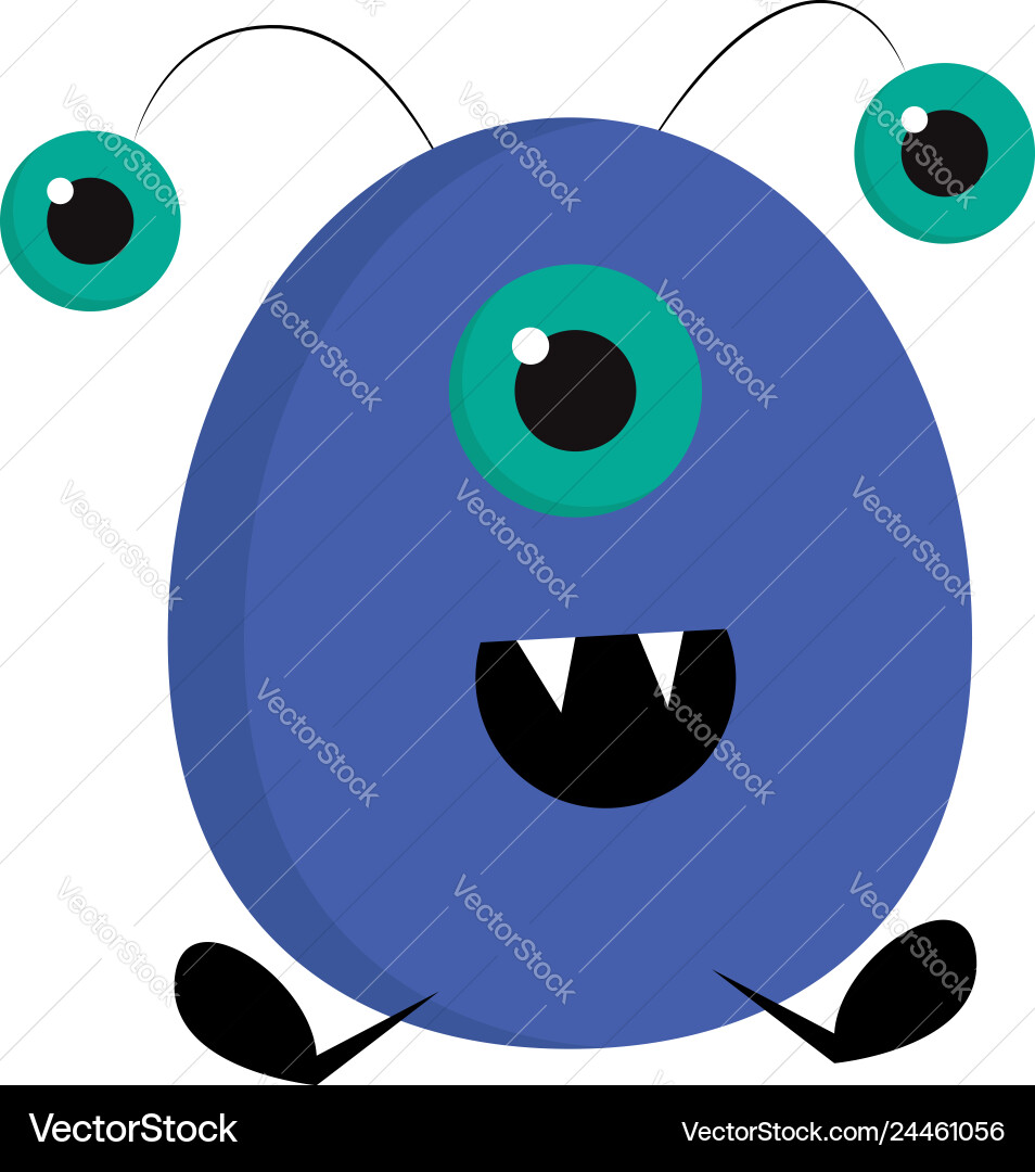 Smiling blue ovak monster with three eyes Vector Image