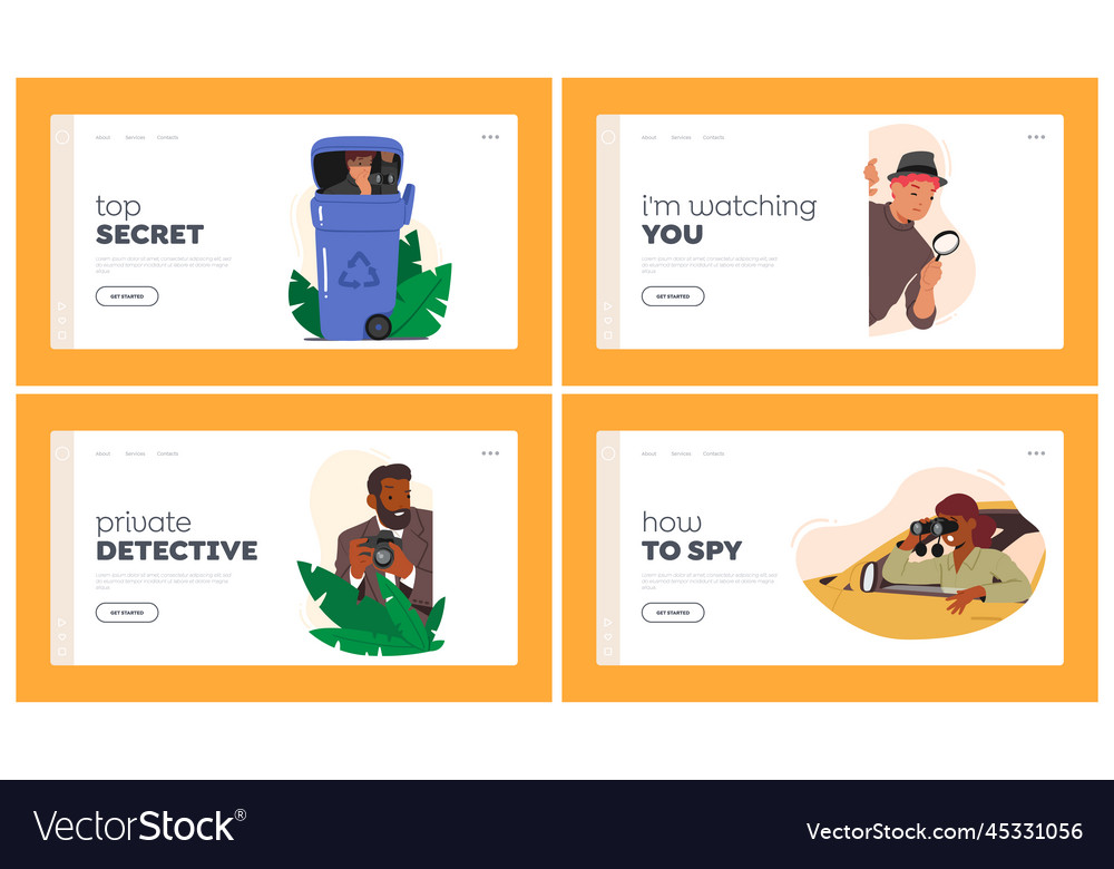 Spying people landing page template set detective Vector Image