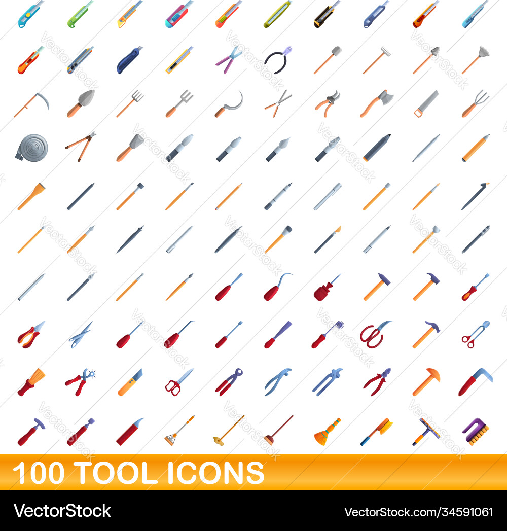 100 tool icons set cartoon style Royalty Free Vector Image