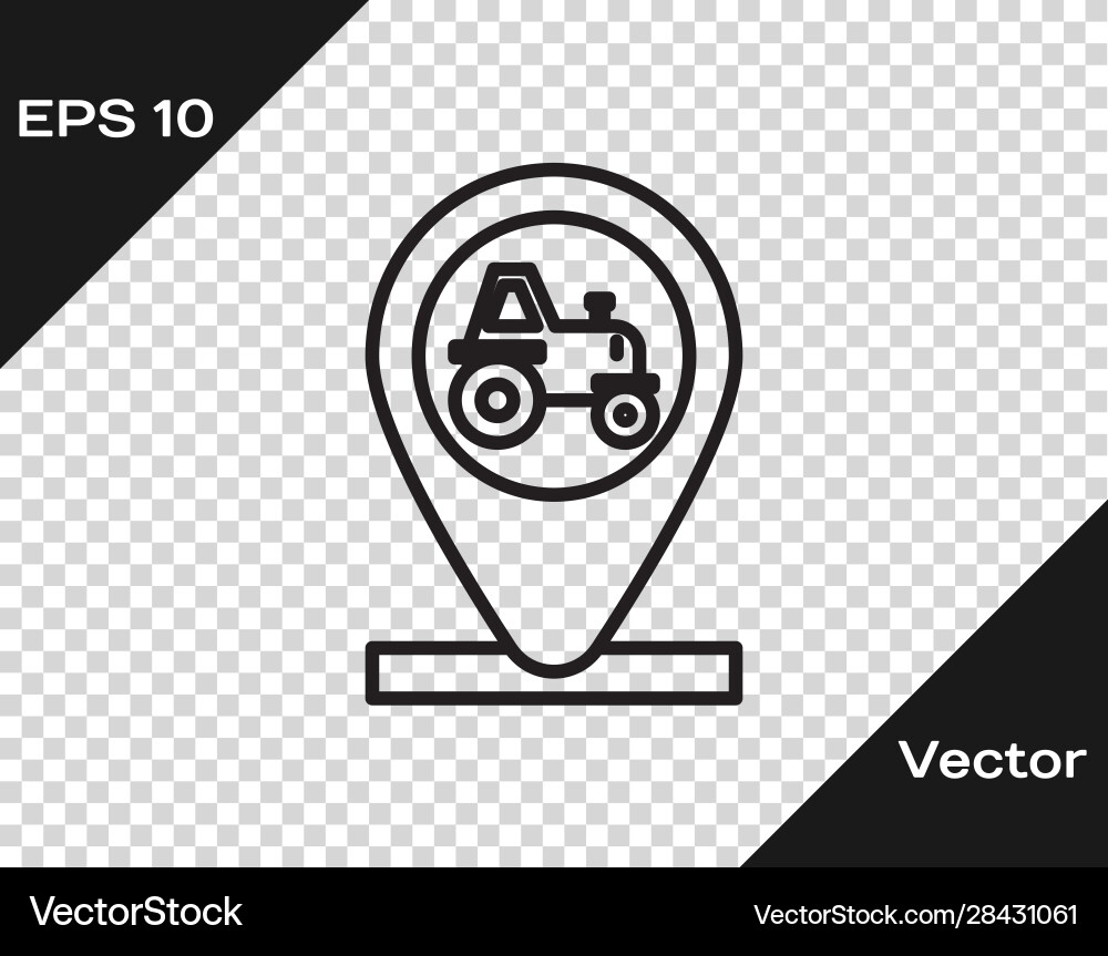 Black line tractor and location icon isolated Vector Image