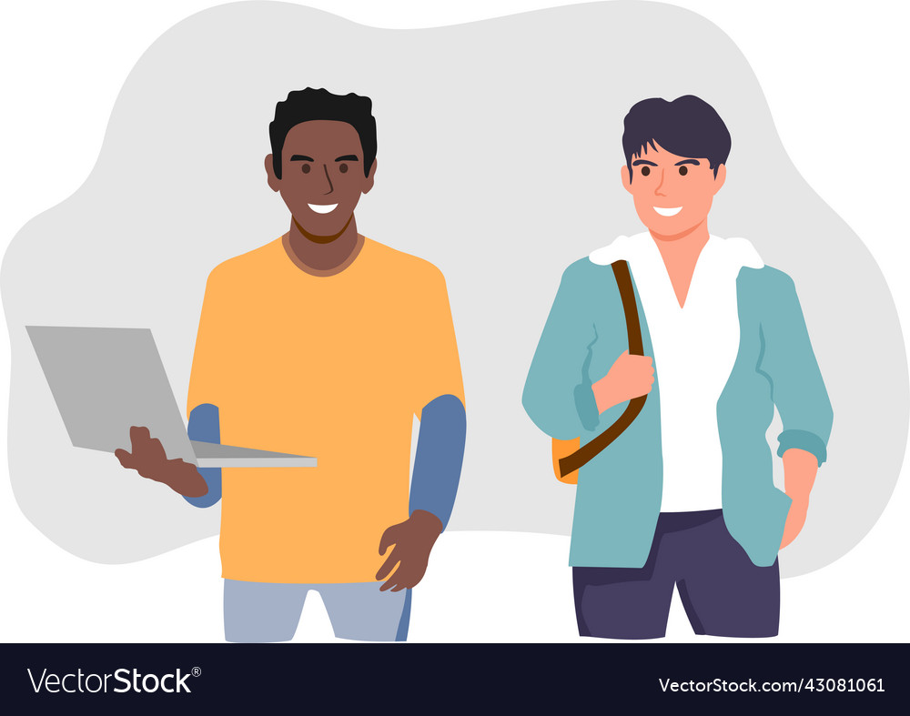 Conversation between two students with backpack Vector Image