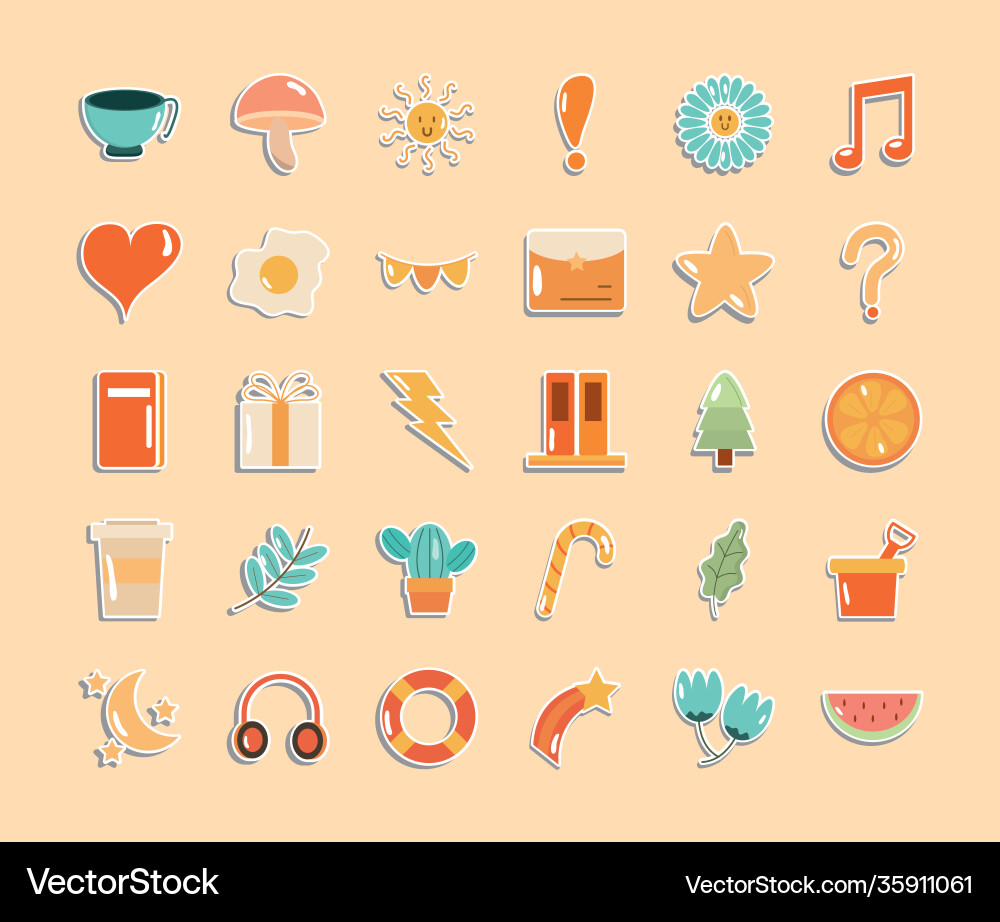 Cute stickers symbol collection design Royalty Free Vector