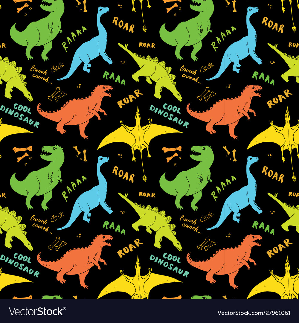 Dino seamless pattern cute cartoon hand drawn Vector Image