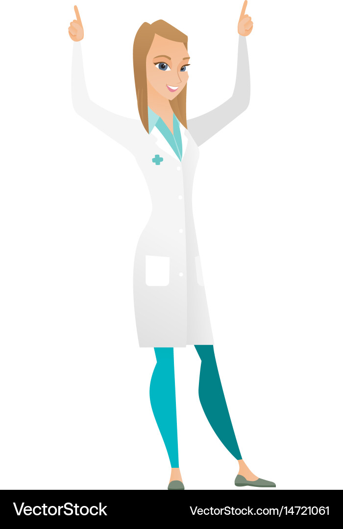 Doctor standing with raised arms up Royalty Free Vector